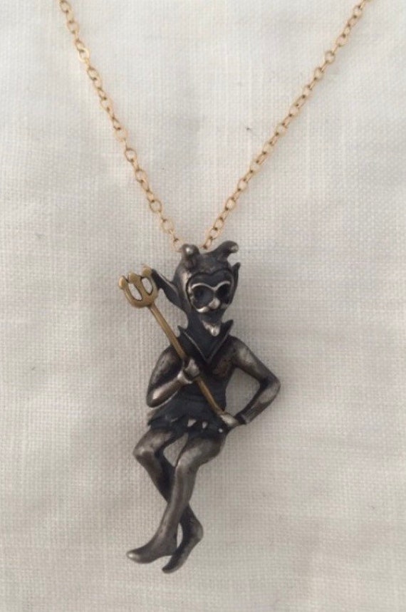 Sterling Silver 925 & 14 Karat Gold Devil Unisex Necklace | Etsy