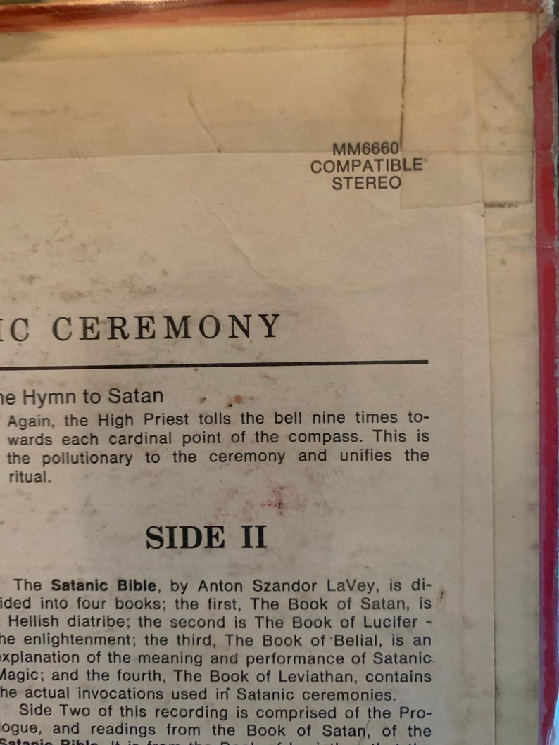 Satanic Mass Record Vintage 1968 Anton Laveys Record First U.S Pressing ...