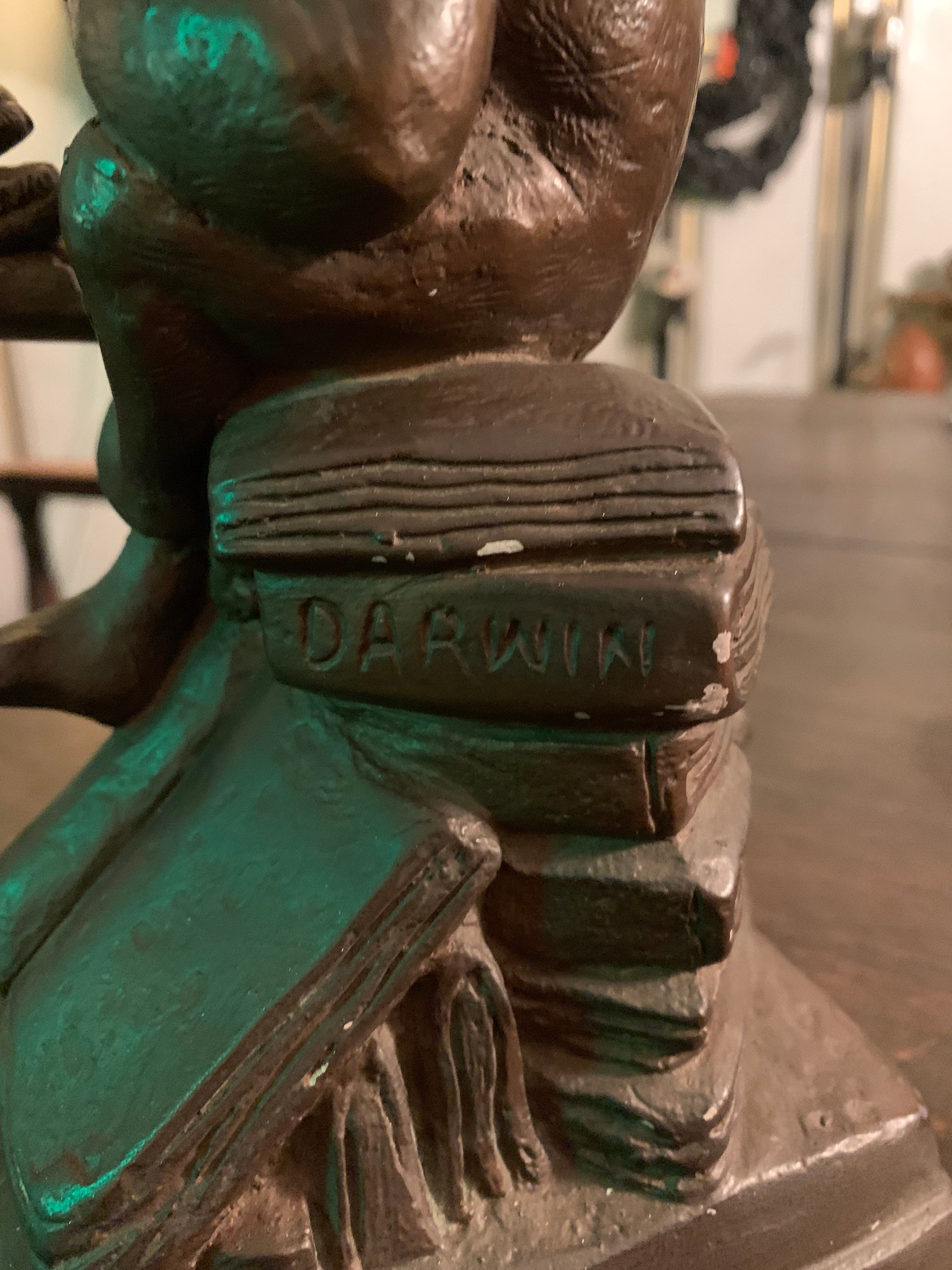 Antique 1940s Darwin Console Monkey/skull Book End Memento Mori Shakespeare to Be or Not to Be ...