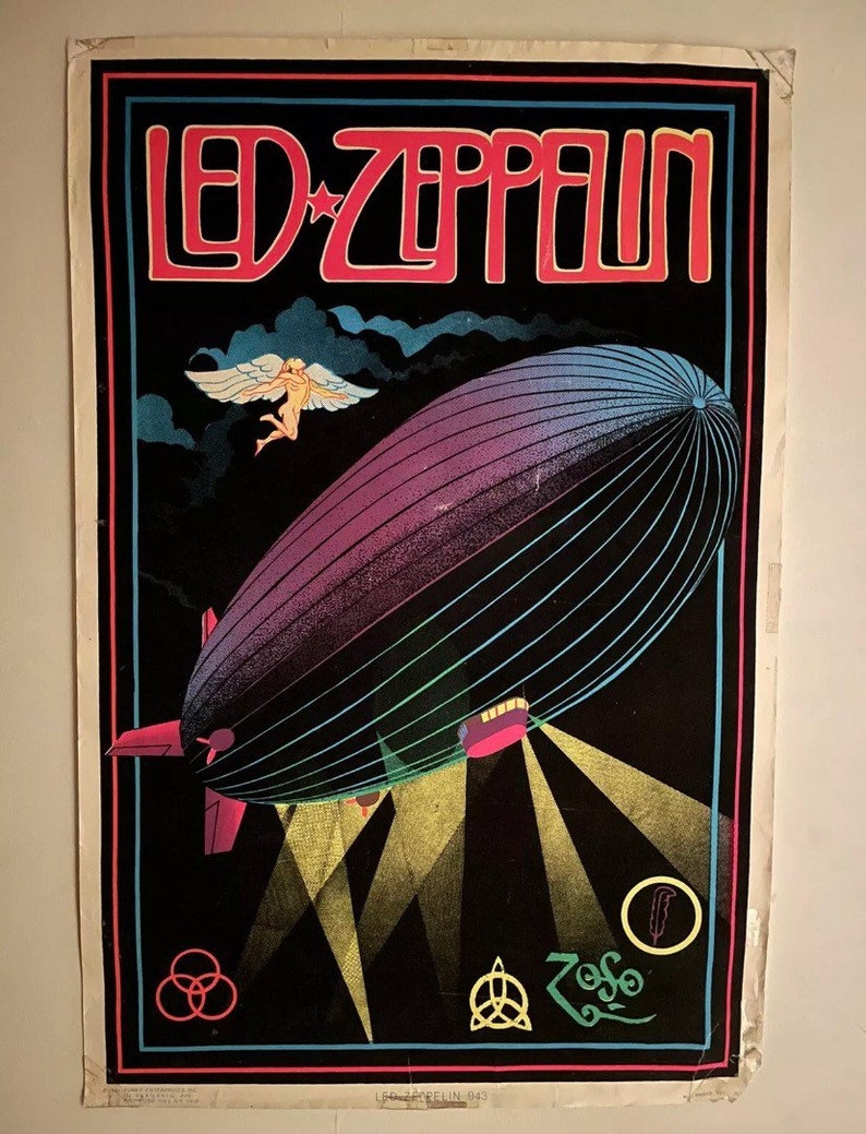Led Zeppelin Black Light Poster Vintage Original #949 Funky Enterprise ...