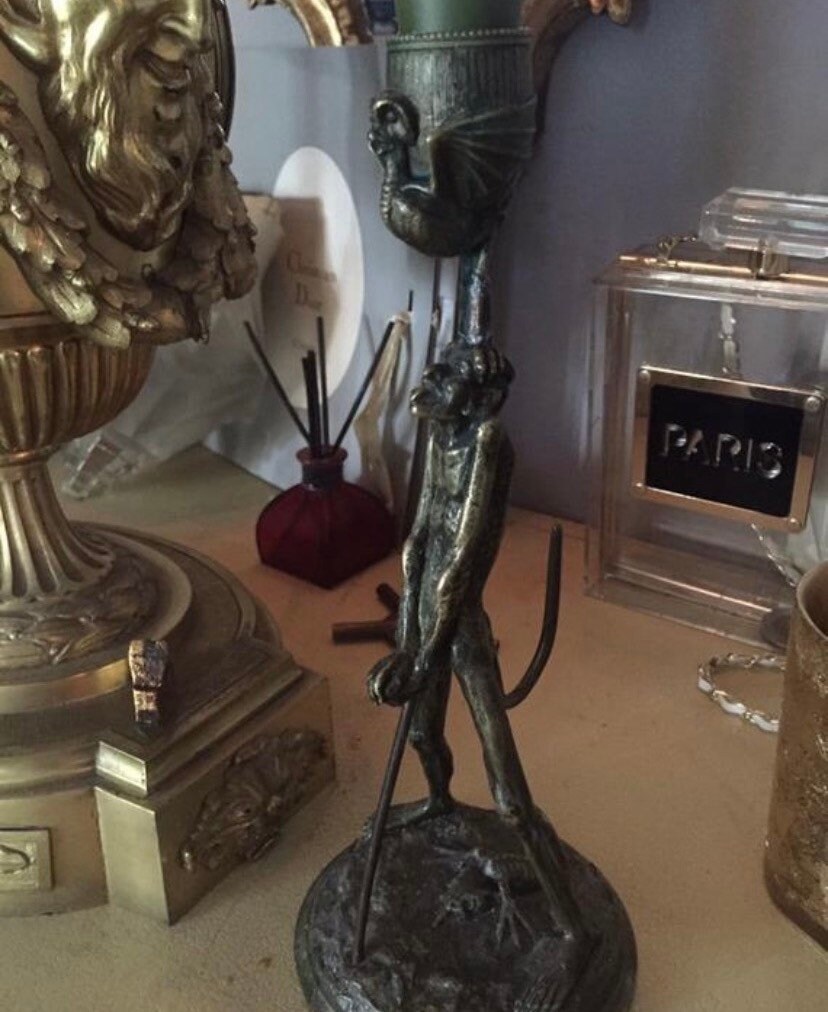 Candlestick Holder French Antique 1800s Bronze Devil Figurine ...