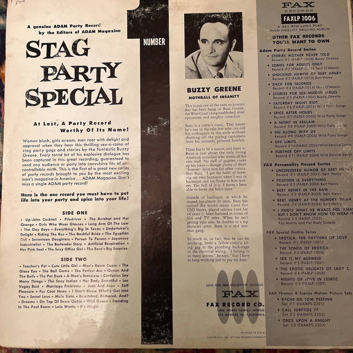 Adam Stag Party Records Vintage 1962 Cheesecake Cover Stories Mother ...