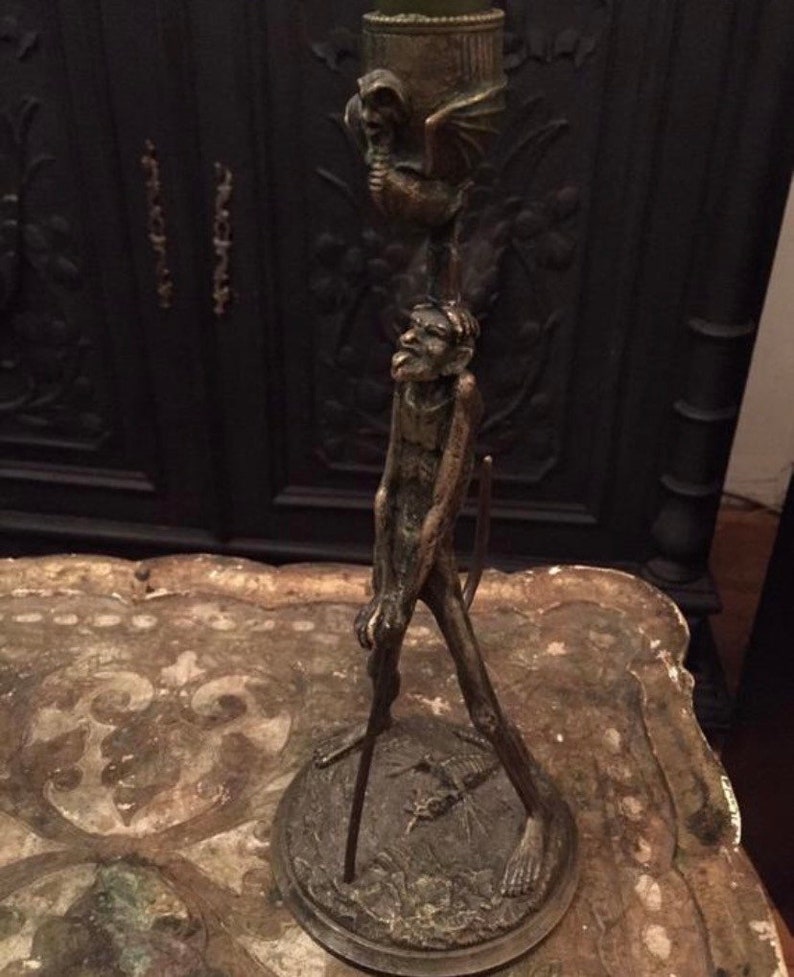 Candlestick Holder French Antique 1800s Bronze Devil Figurine ...