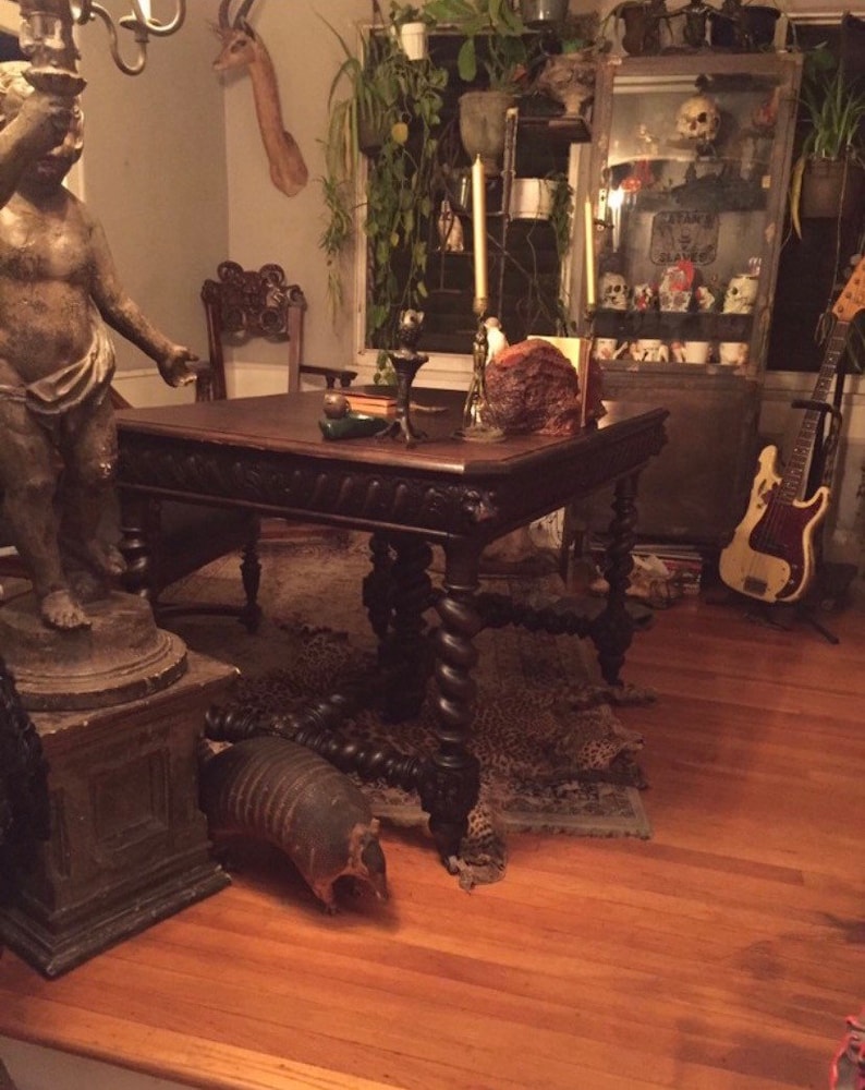 French Antique Kitchen Table 1840s Carved Wood Lion Head & Tourniquet ...