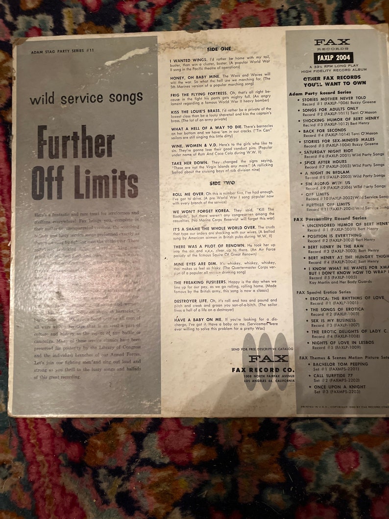 Adam Stag Party Record 11 Further off Limits Cheesecake Cover Fax ...