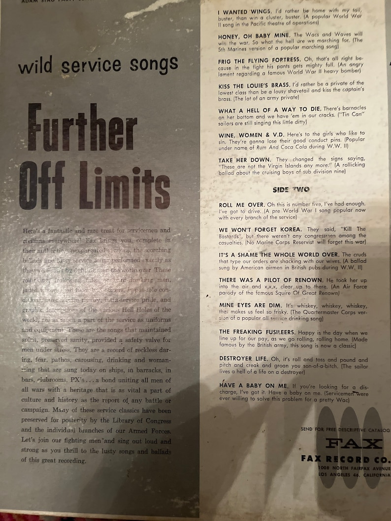 Adam Stag Party Record 11 Further off Limits Cheesecake Cover Fax ...