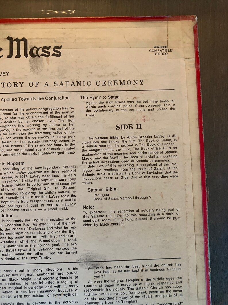 Satanic Mass Record Vintage 1968 Anton Lavey’s Record First U.S ...