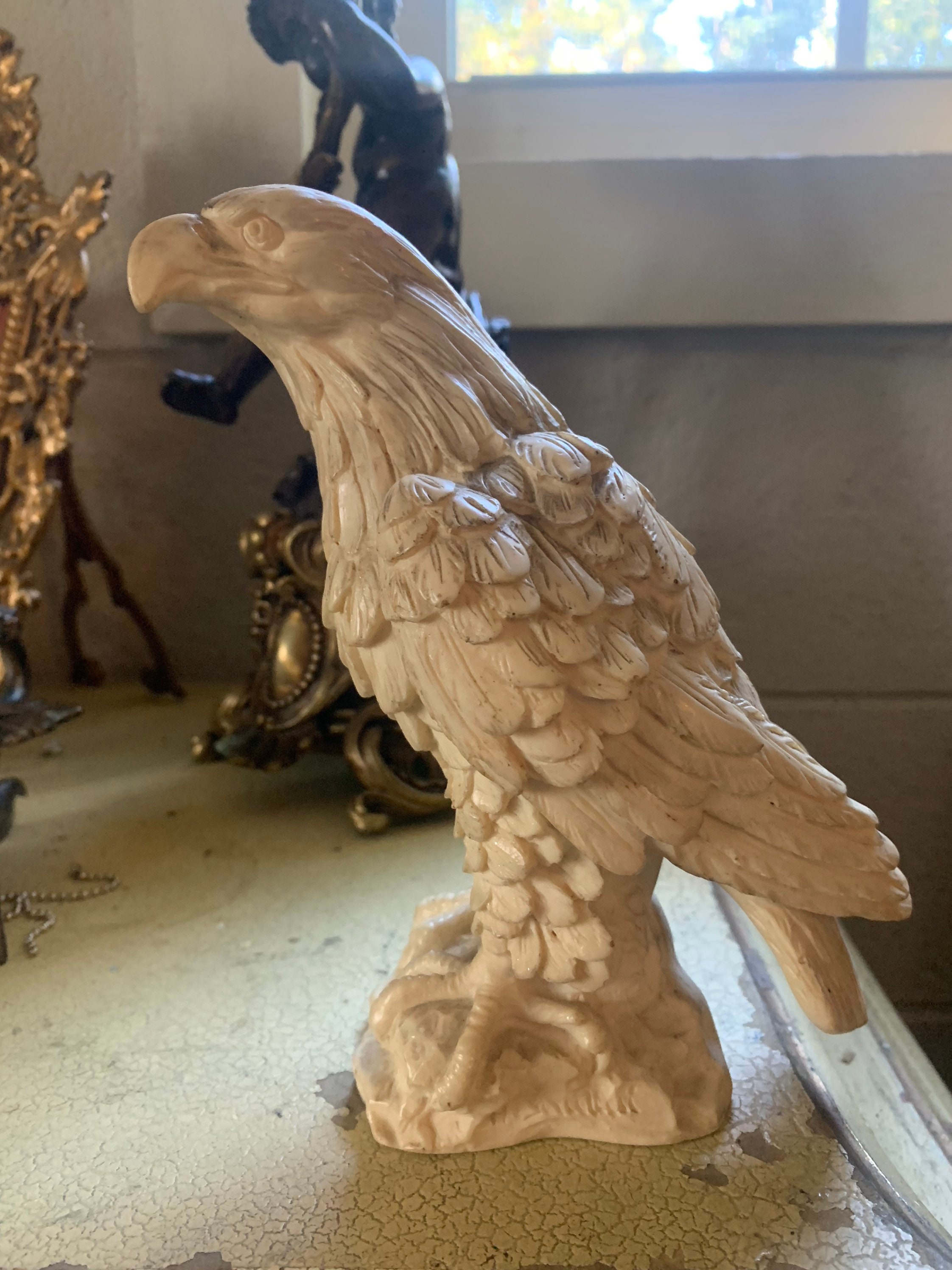 Falcon Statuette Antique 1940s Bird of Prey Figurine A. Santini ...