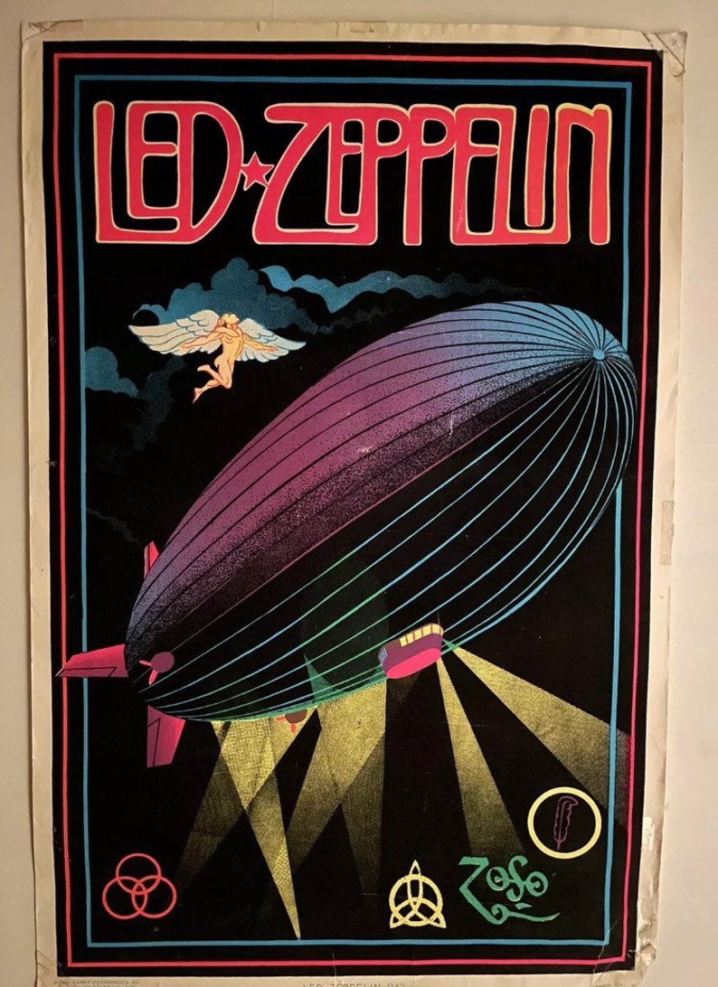 Led Zeppelin Black Light Poster Vintage Original 949 Funky Enterprise ...