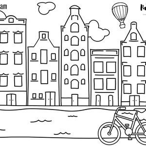 Amsterdam Coloring Page, Printable Amsterdam Travel Coloring Page ...