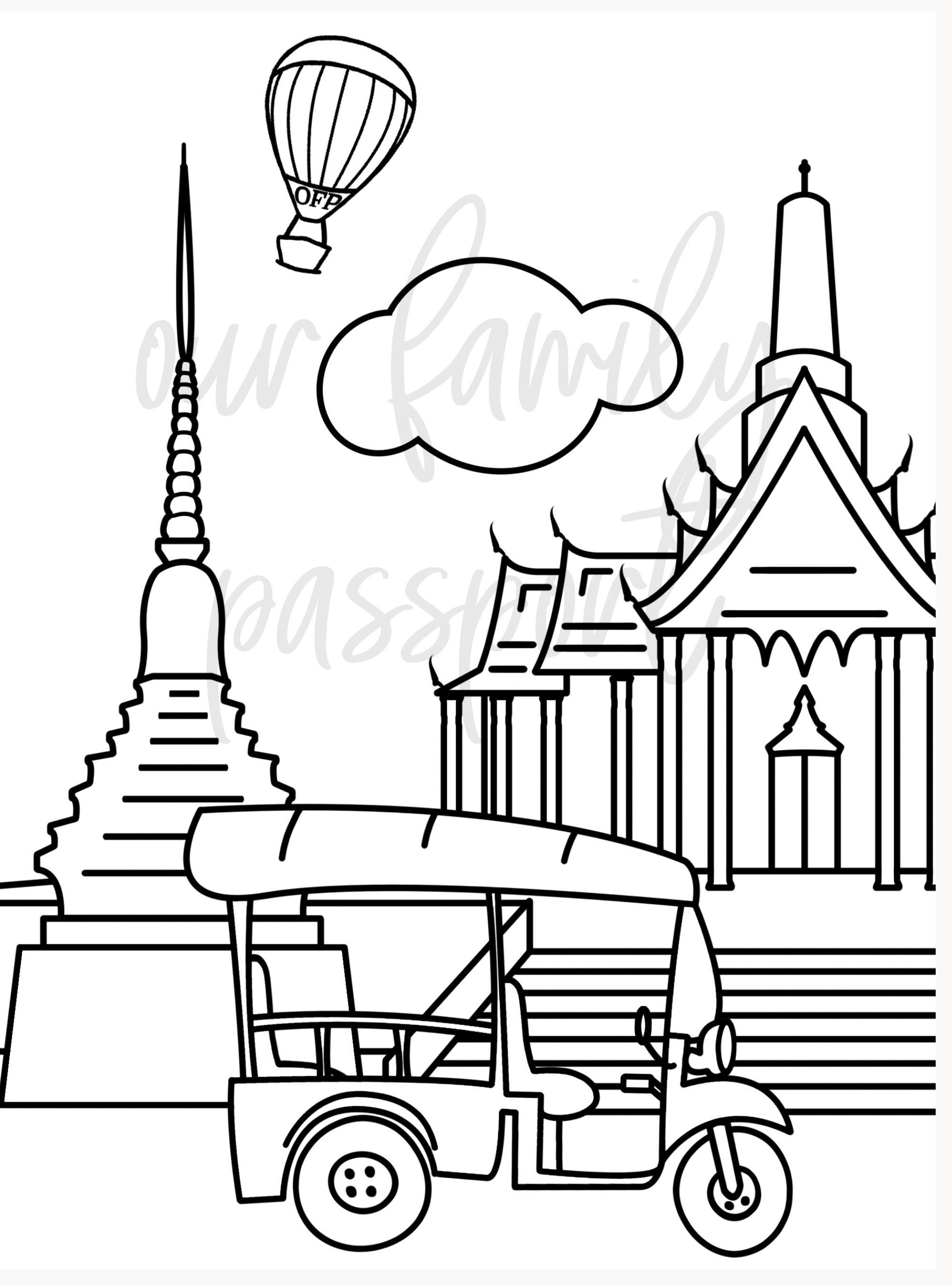 Bangkok Thailand Digital & Printable Travel Coloring Page - Etsy