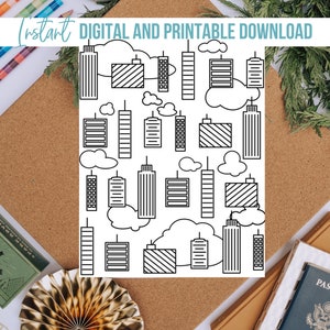 Building Doodle Skyscraper Coloring Page, Hand Drawn Digital ...