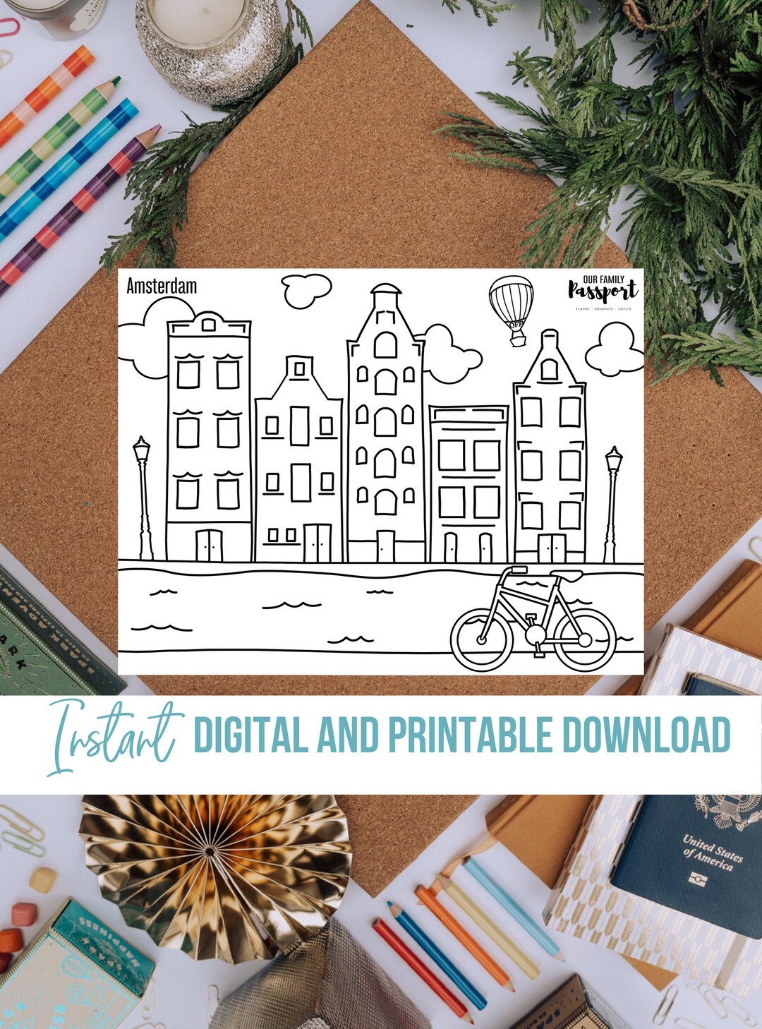 Amsterdam Coloring Activity Learning Page Printable and Digital - Etsy