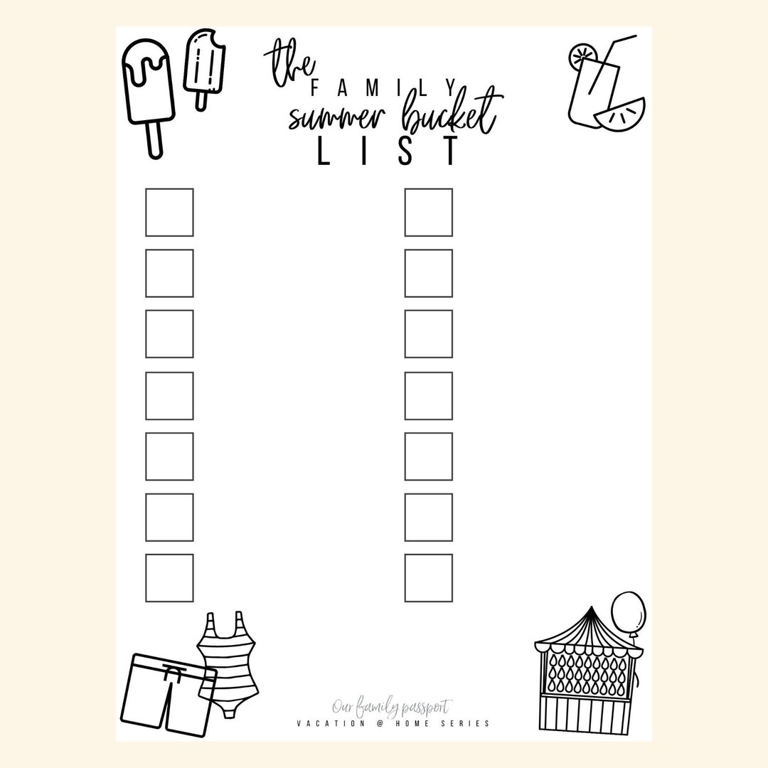 Family Summer Bucket List, Printable Summer Bucket List, Summer ...