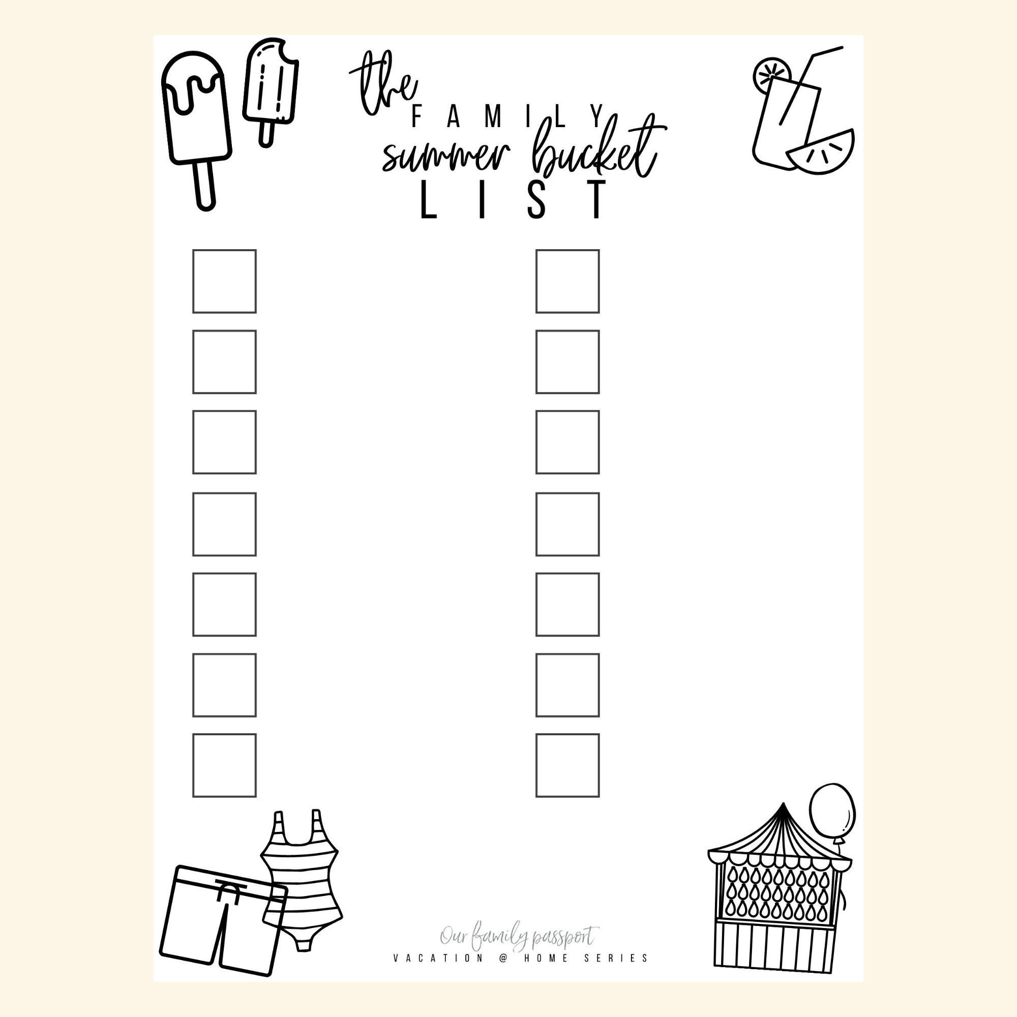 Family Summer Bucket List, Printable Summer Bucket List, Summer ...