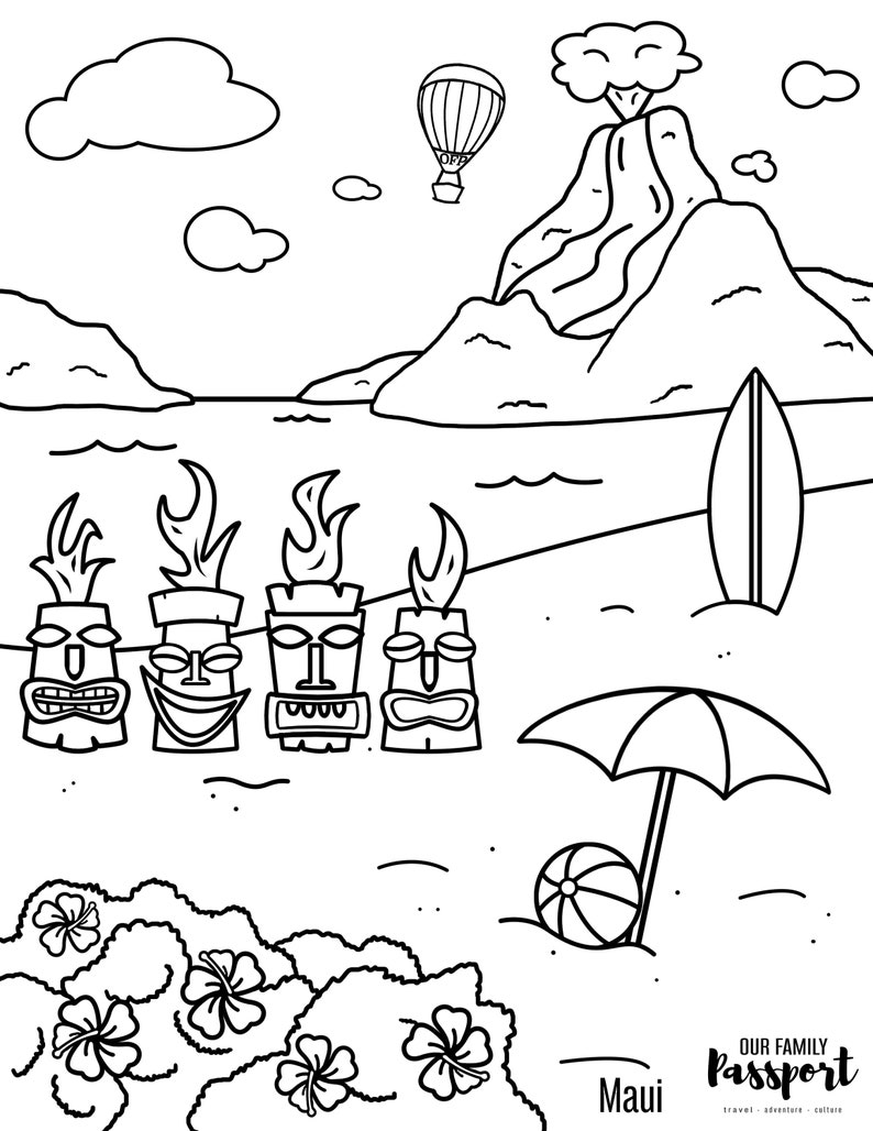 Maui Hawaii Volcano Coloring Page - Etsy