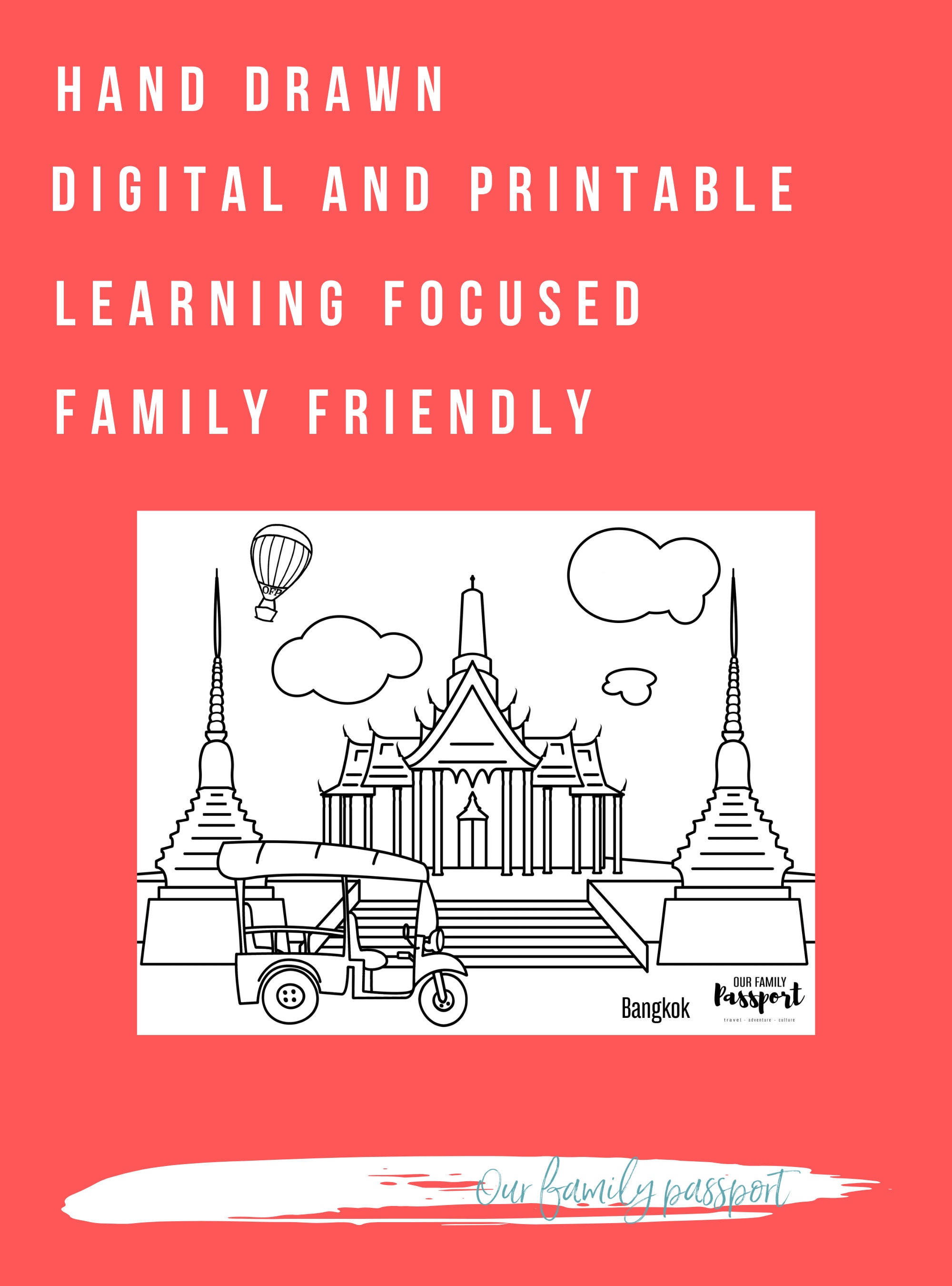 Bangkok Thailand Digital & Printable Travel Coloring Page - Etsy