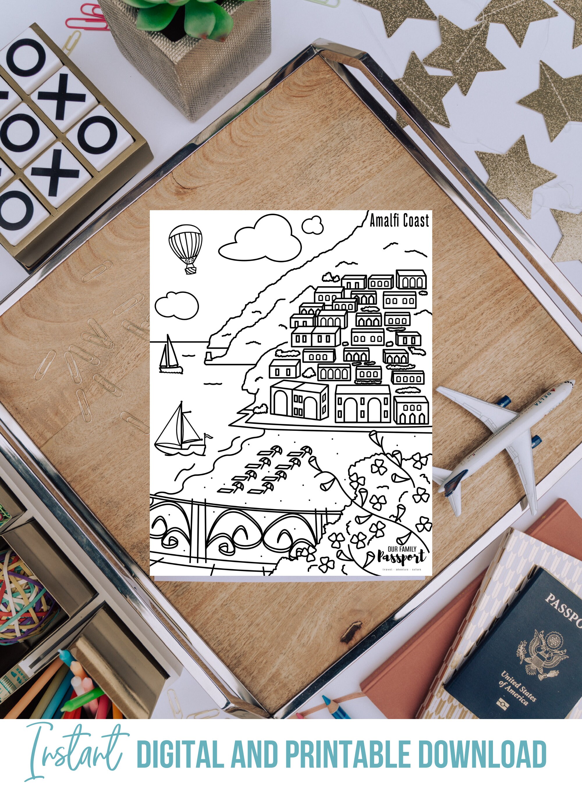Amalfi Coast Travel Themed Printable Coloring Page | Digital Coloring ...