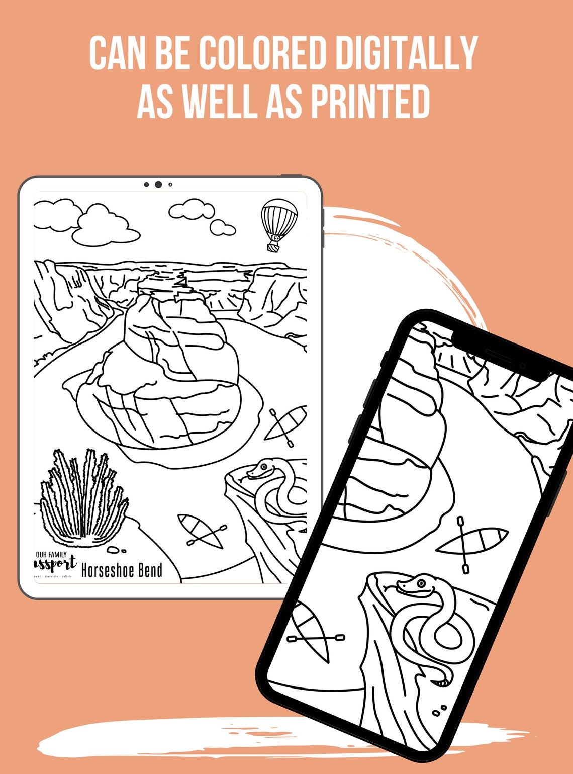 Horseshoe Bend Geography Coloring Page | Printable & Digital - Etsy