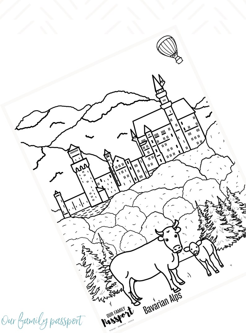Neuschwanstein Castle Learning Coloring Page | Both Digital and ...