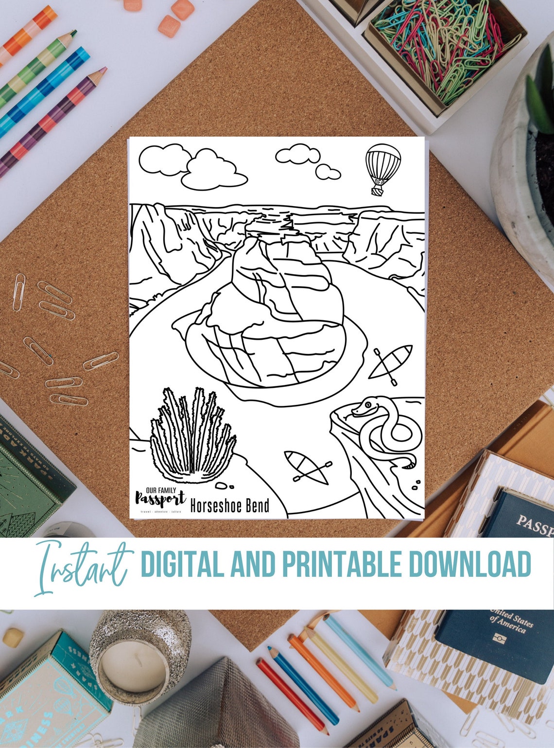 Horseshoe Bend Geography Coloring Page | Printable & Digital - Etsy