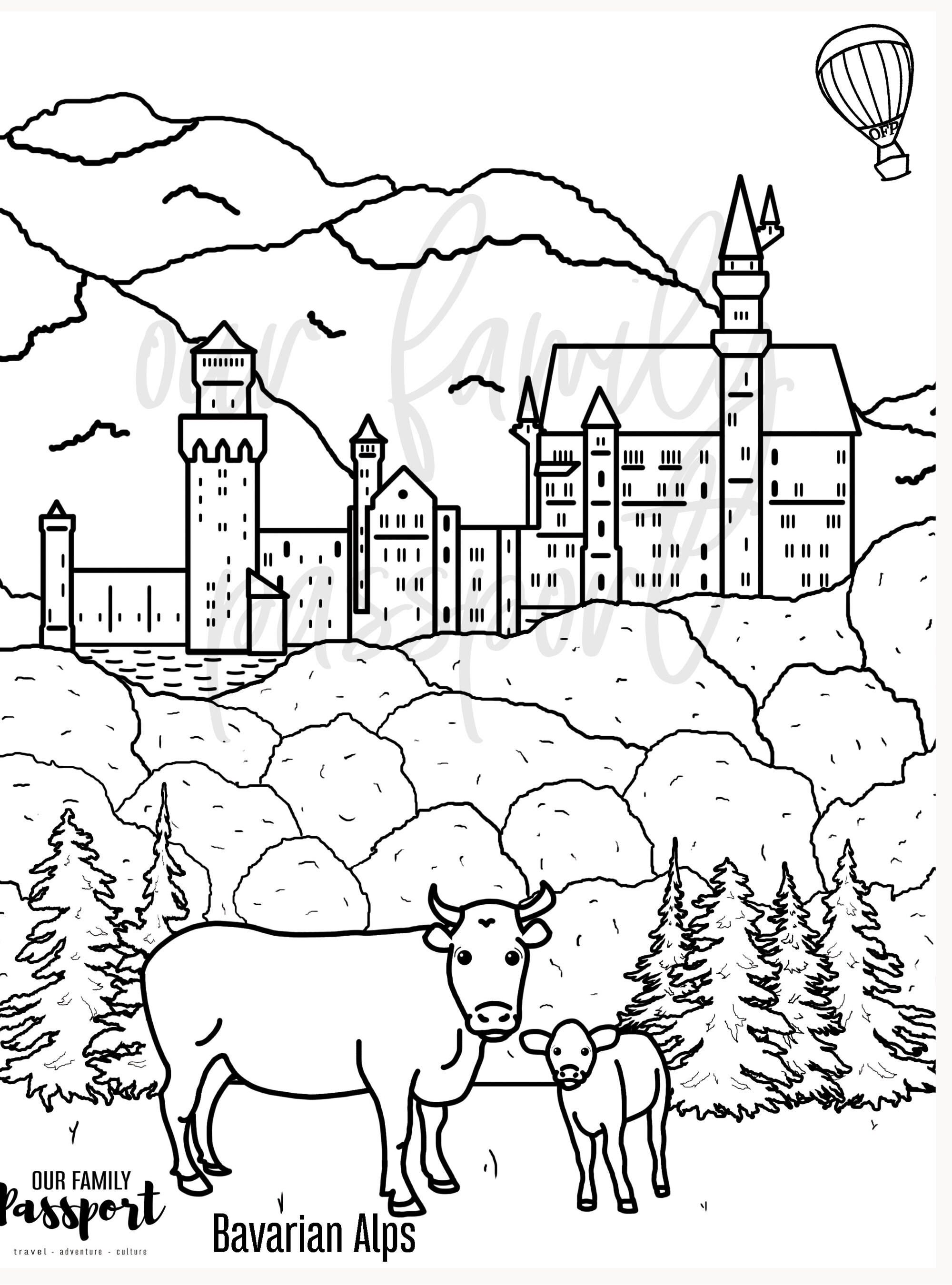 Neuschwanstein Castle Learning Coloring Page | Both Digital and ...
