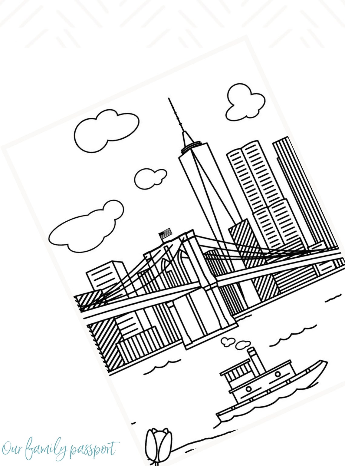New York Brooklyn Bridge City Coloring Page - Etsy