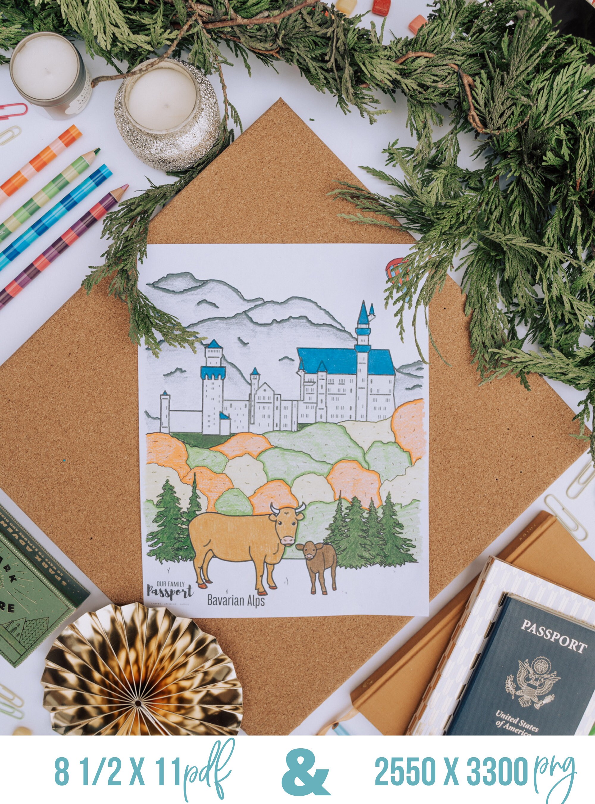 Neuschwanstein Castle Learning Coloring Page | Both Digital and ...