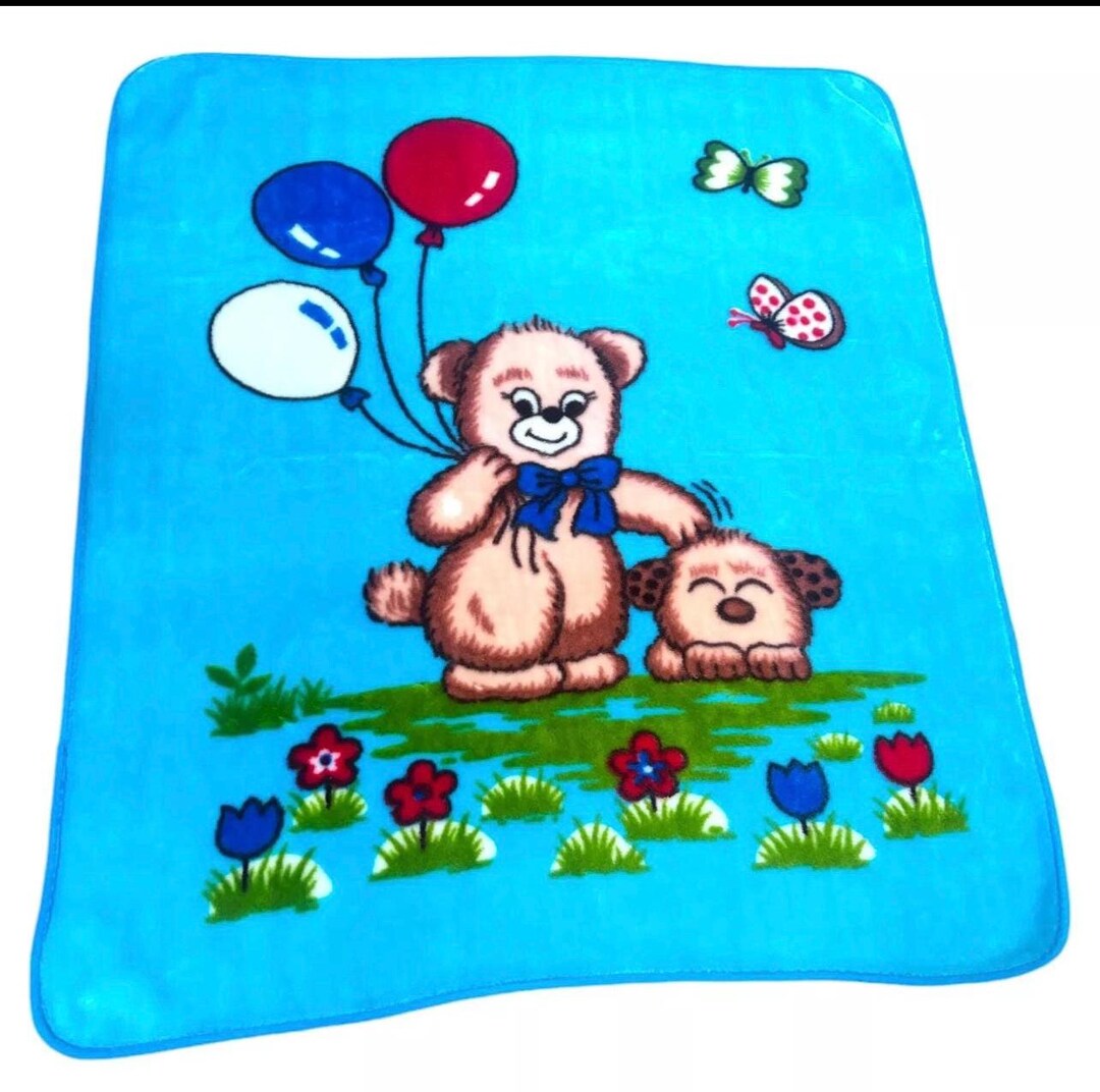 Teddy Bear Balloons Puppy Dog Baby Blanket Butterfly Mink Plush Blue ...