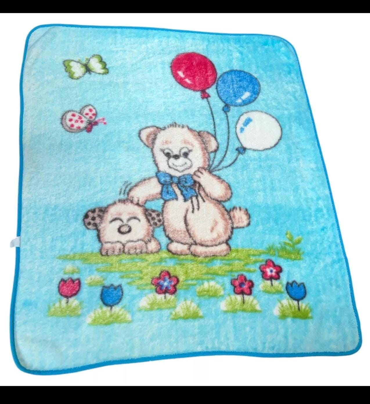 Teddy Bear Balloons Puppy Dog Baby Blanket Butterfly Mink Plush Blue ...