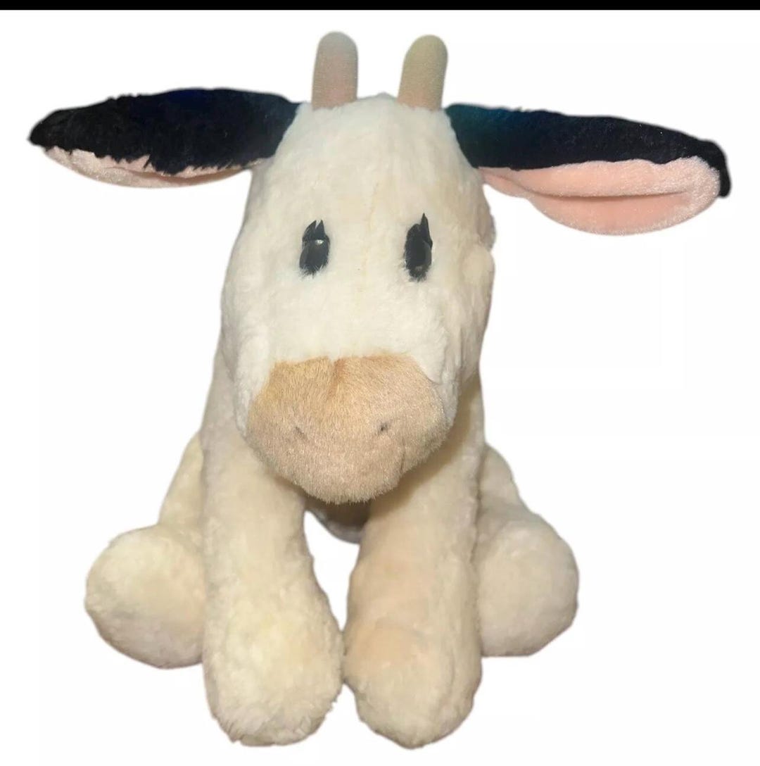 Gund MILKSHAKE Cow Plush Cream Black Collar Pink Ears Stuffed Animal ...