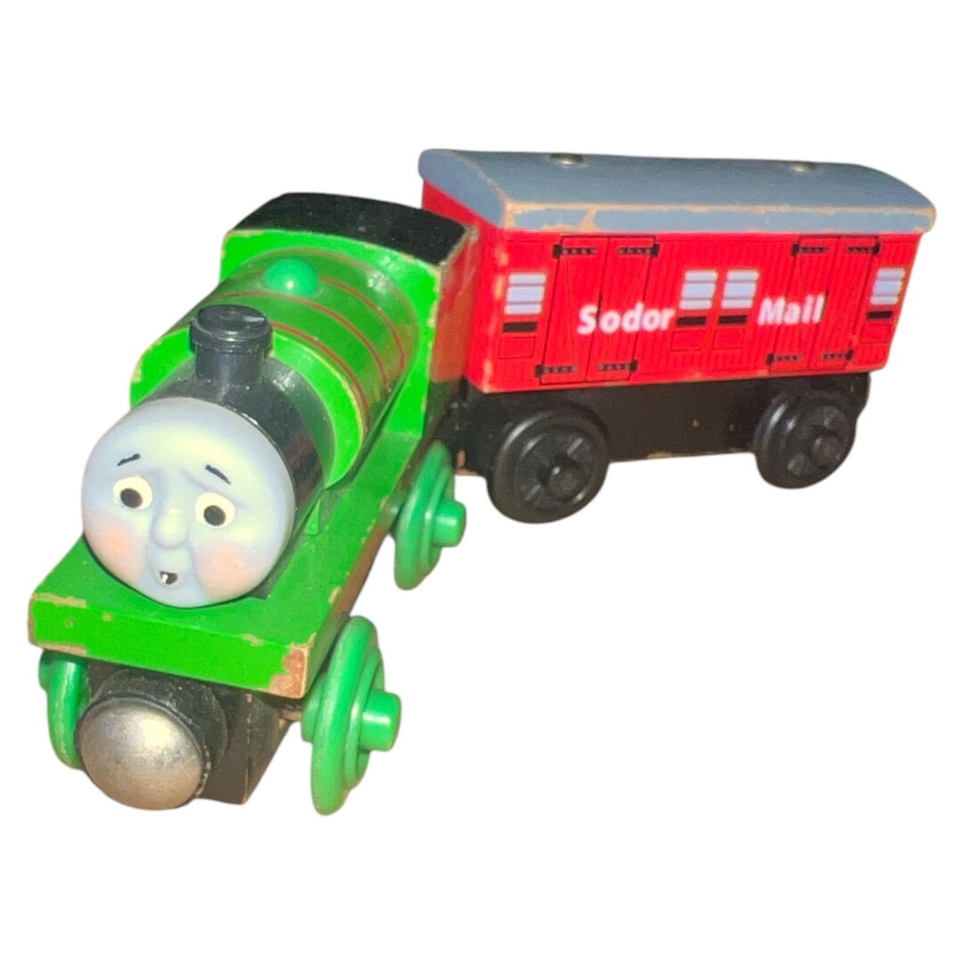 Thomas Friends Wooden Railway Train Hard at Work Percy & Mail Car 2003 ...