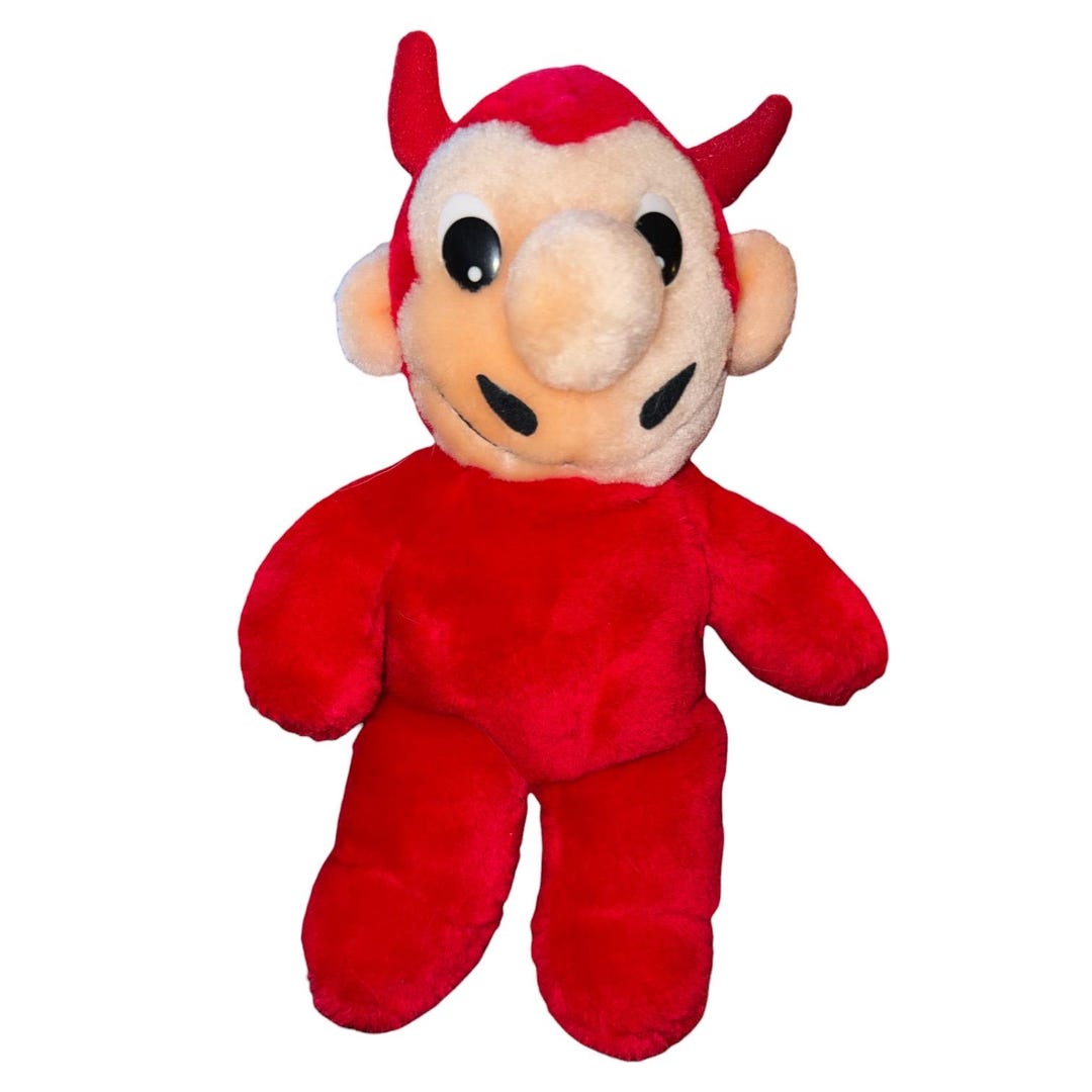 Vintage Red Devil Plush Human Face Horns Mustache Stuffed Valentines ...