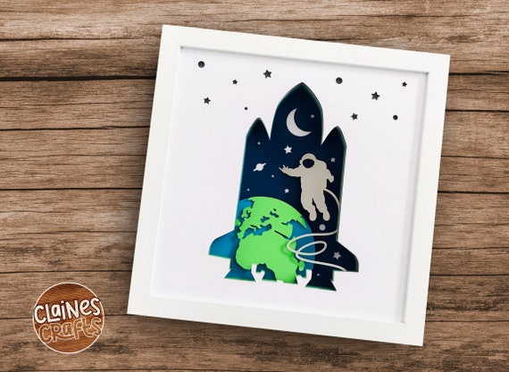 Outer Space Shadow Box SVG 3D Layered Astronaut Rocket Earth - Etsy