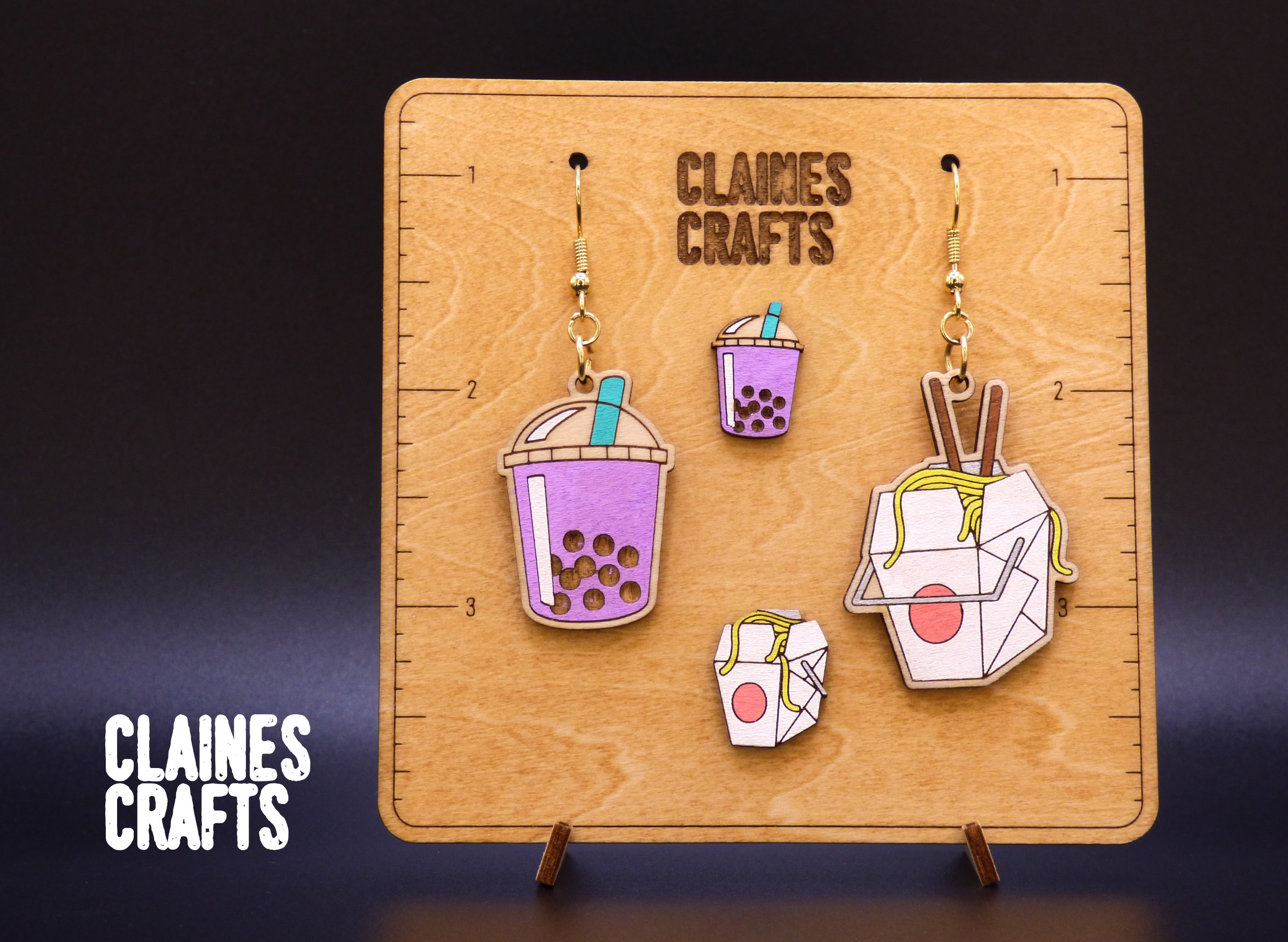 Boba Tea & Takeout Noodles Earrings SVG | Stud/dangle Earrings Laser ...