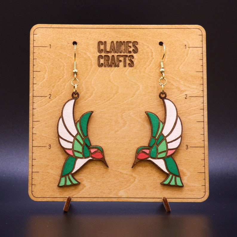 Hummingbird Earrings SVG | Art Deco Bird Earring Laser File | Stained ...