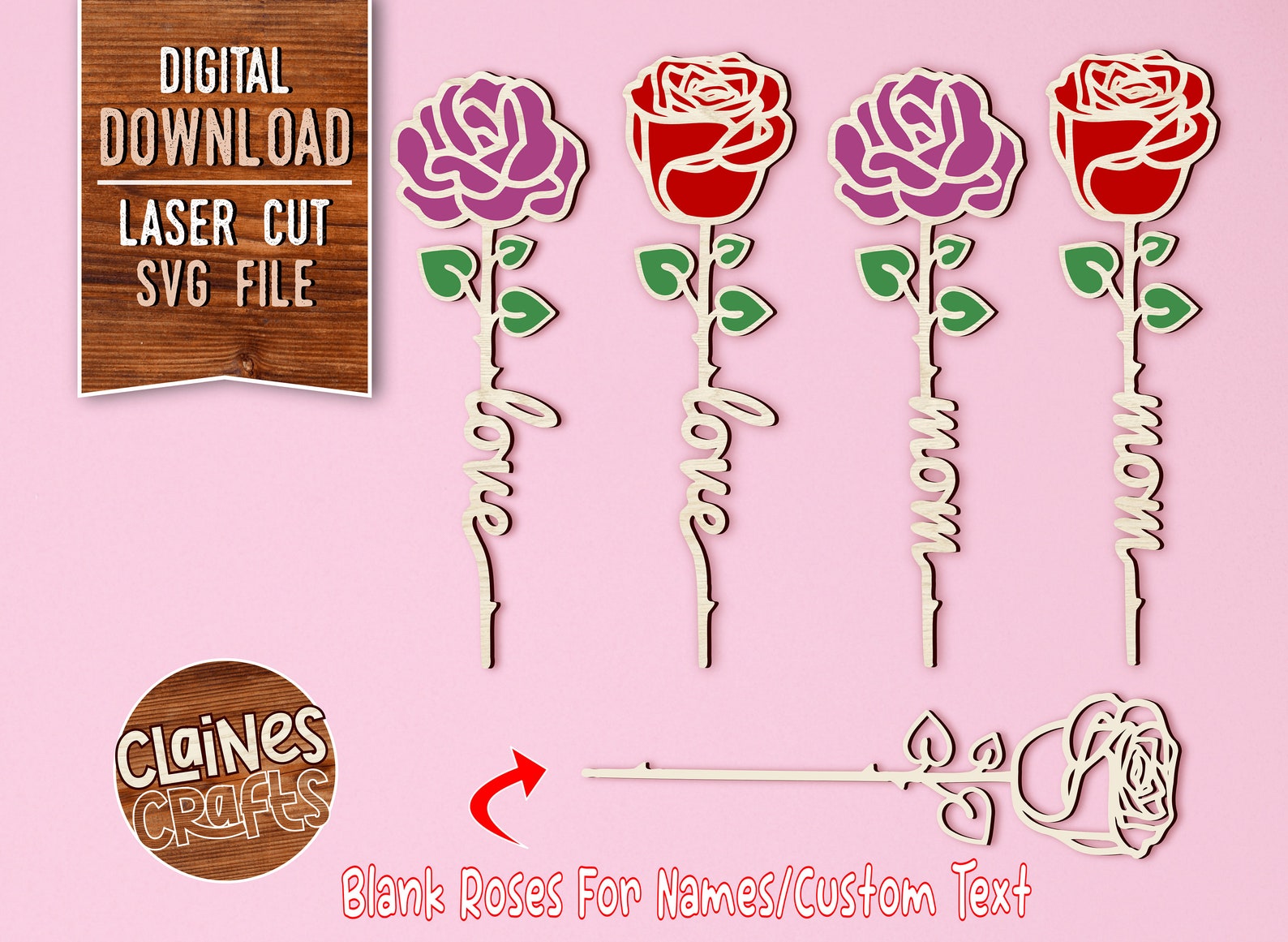 Mother's Day SVG Laser Cut File Glowforge Layered Rose | Etsy Canada