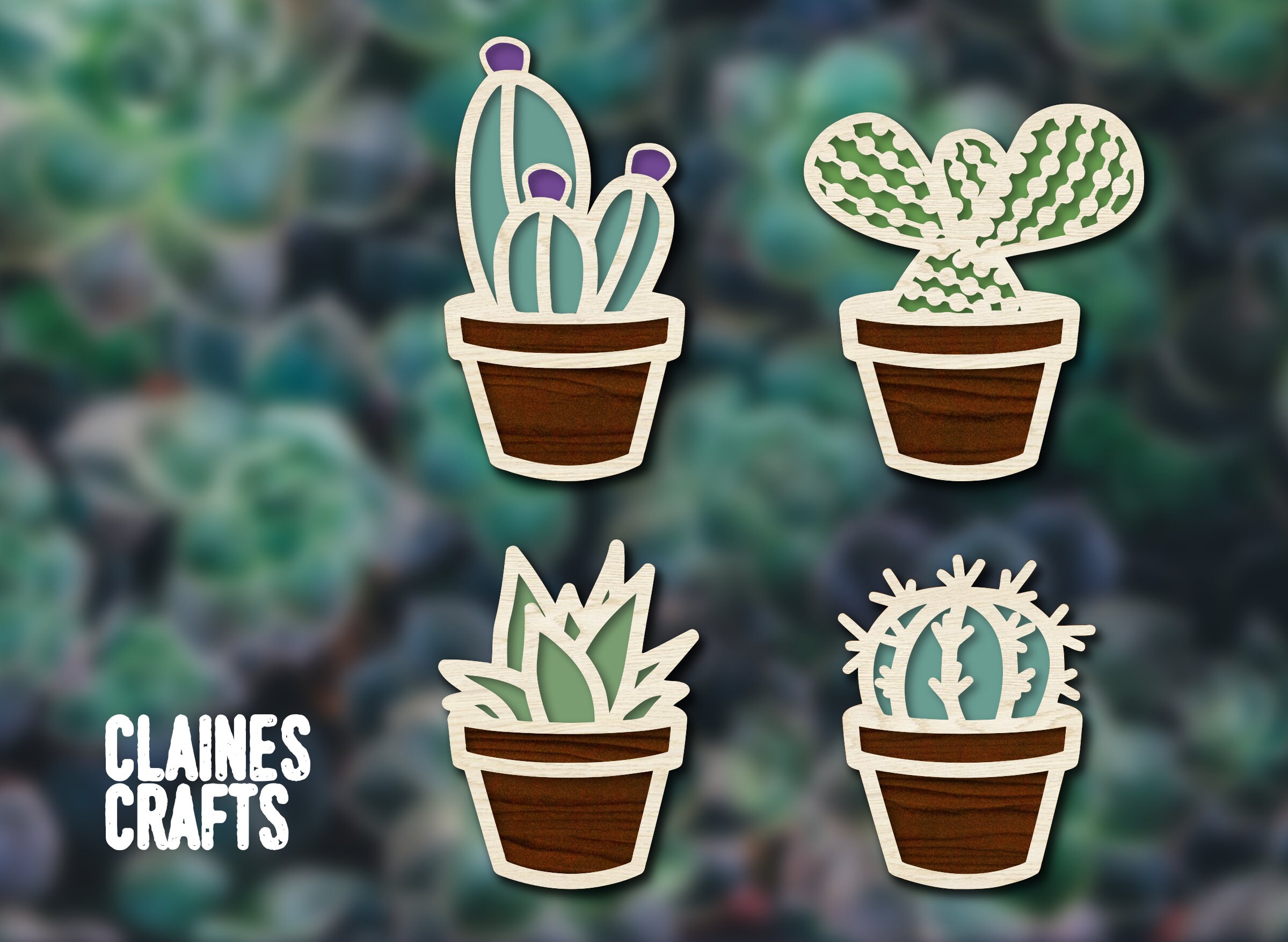 Layered Cactus SVG Bundle | Potted Cactus Laser File | Succulent Plant ...