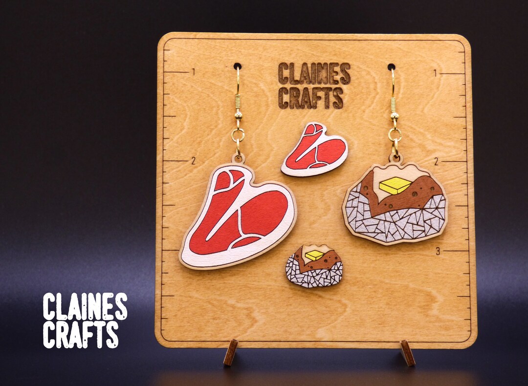 Steak & Potatoes Earrings SVG | Stud and Dangle Earrings Laser File ...