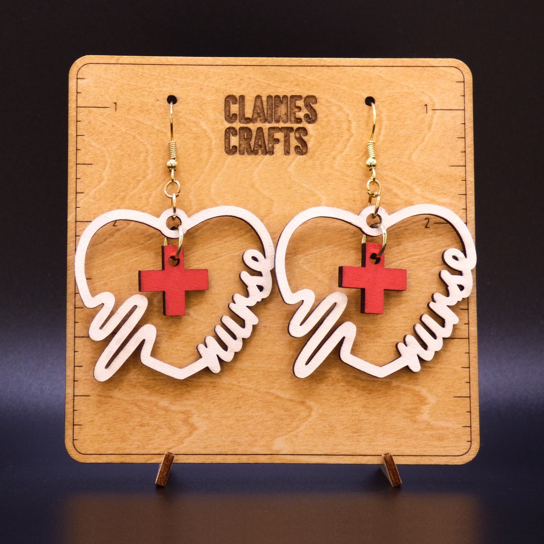 Nurse Earrings SVG Cut File | EKG Heart Earrings Laser File | Nursing ...