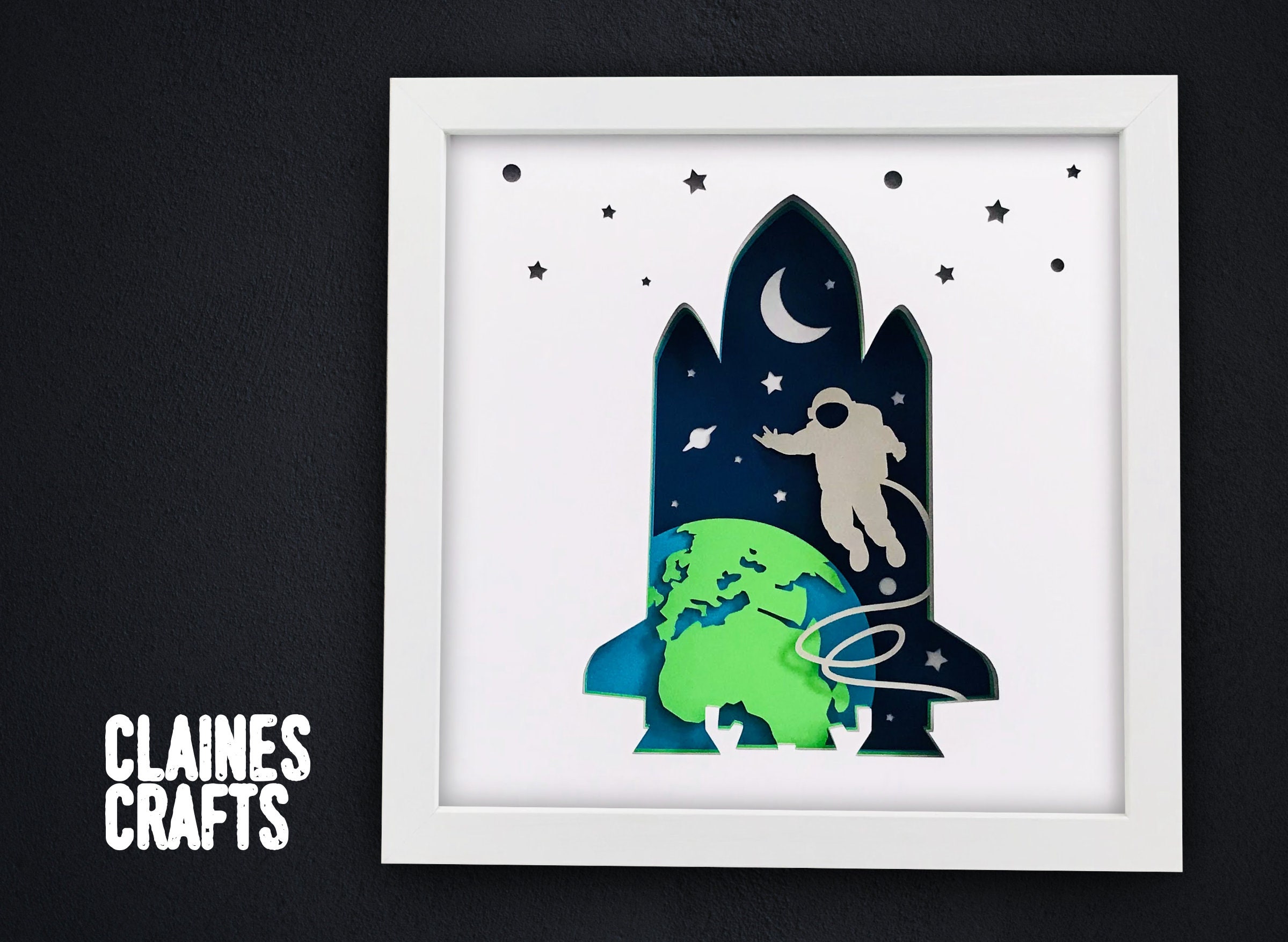 Outer Space Shadow Box SVG 3D Layered Astronaut Rocket Earth - Etsy