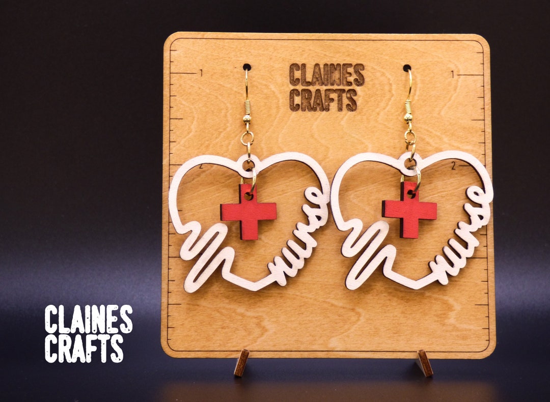 Nurse Earrings SVG Cut File EKG Heart Earrings Laser File Nursing SVG ...