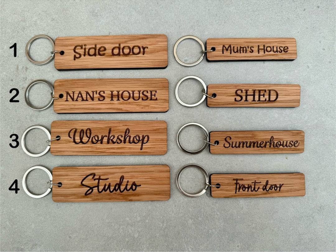 Personalised Oak Keyring: Engraved Wooden Key Ring, Keyring for Home ...