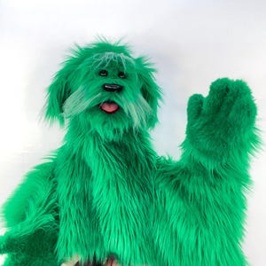 Professional Furry Dog Hand Puppet Lovable Big Green Dog W/ Sack Body ...