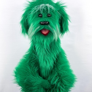 Professional Furry Dog Hand Puppet Lovable Big Green Dog W/ Sack Body ...
