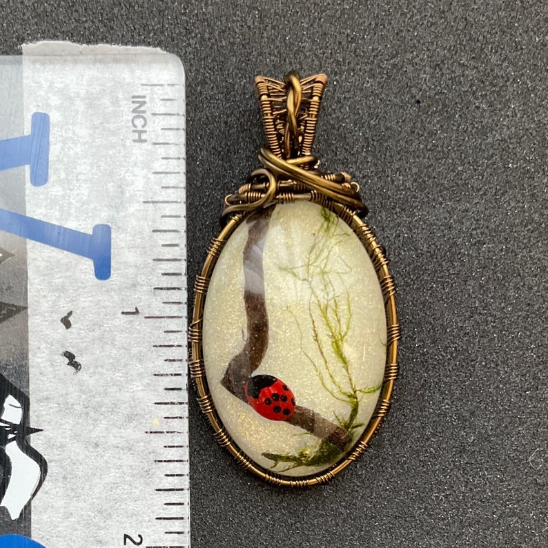 Ladybug Oval Wire Wrapped Resin Pendant - Etsy
