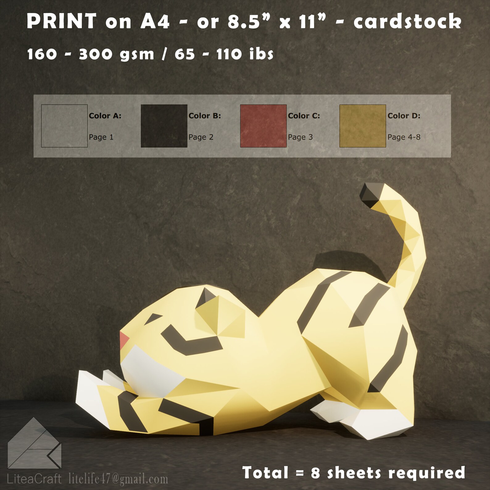Tiger Papercraft, Origami Tiger, 3d Paper Animals Svg, Art Pdf, Diy, 3d ...