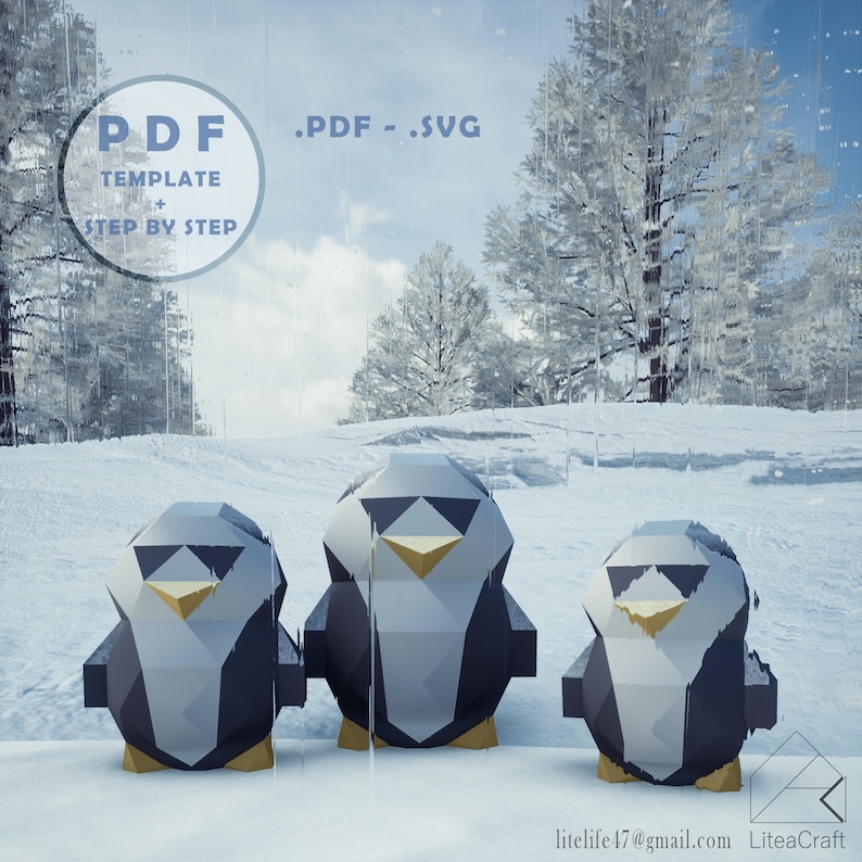 Papercraft, Penguin 3D Papercraft Print, Christmas Penguin 3D ...