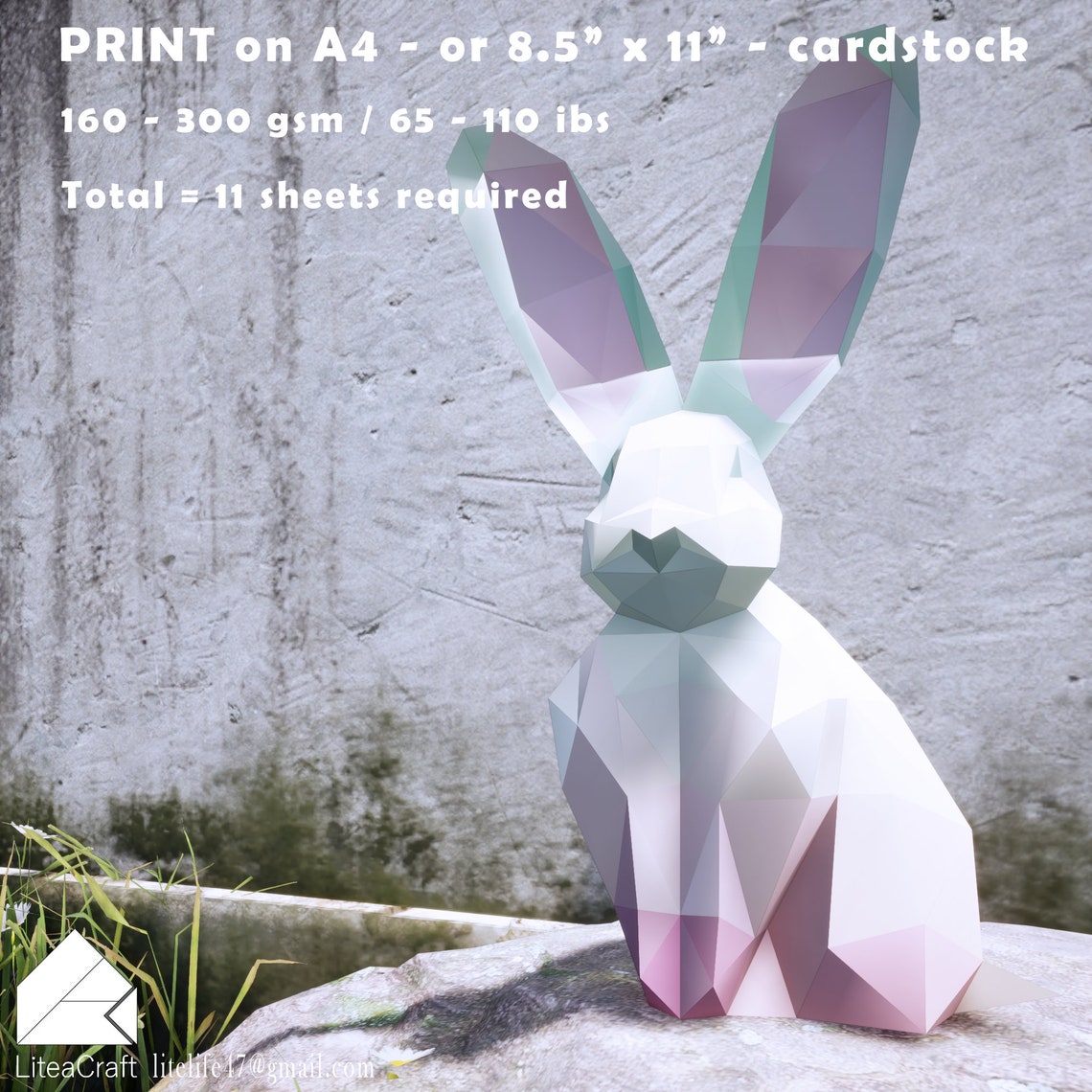 Bunny Papercraft 3D DIY Low Poly Easter Rabbit Decor - Etsy Canada