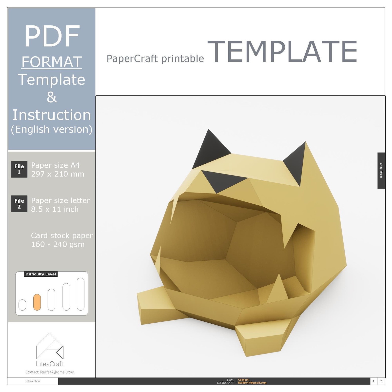 Cat Papercraft 3D DIY Low Poly, Cat Decor, Papercraft Template Cat PDF ...